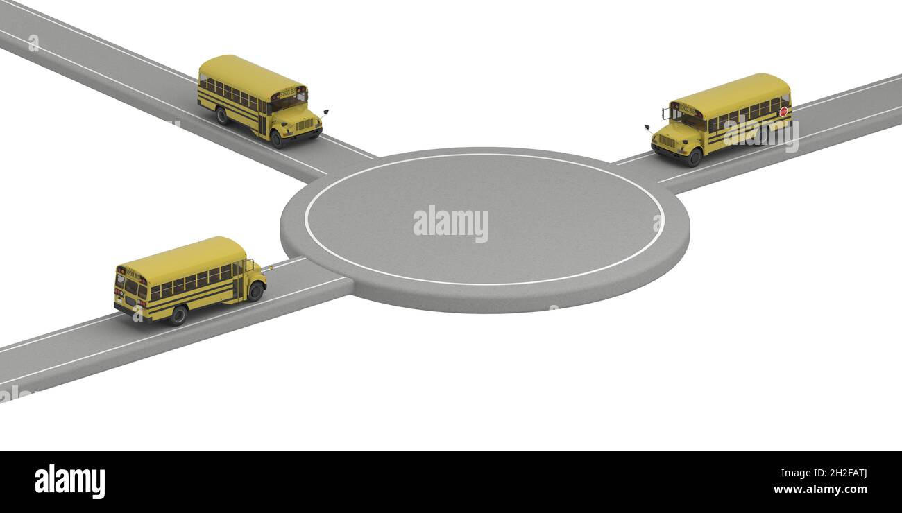 template area where school bus drive from different directions. 3d ...
