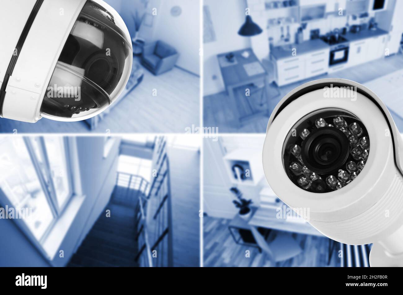 Different rooms under CCTV cameras surveillance, above view Stock Photo ...