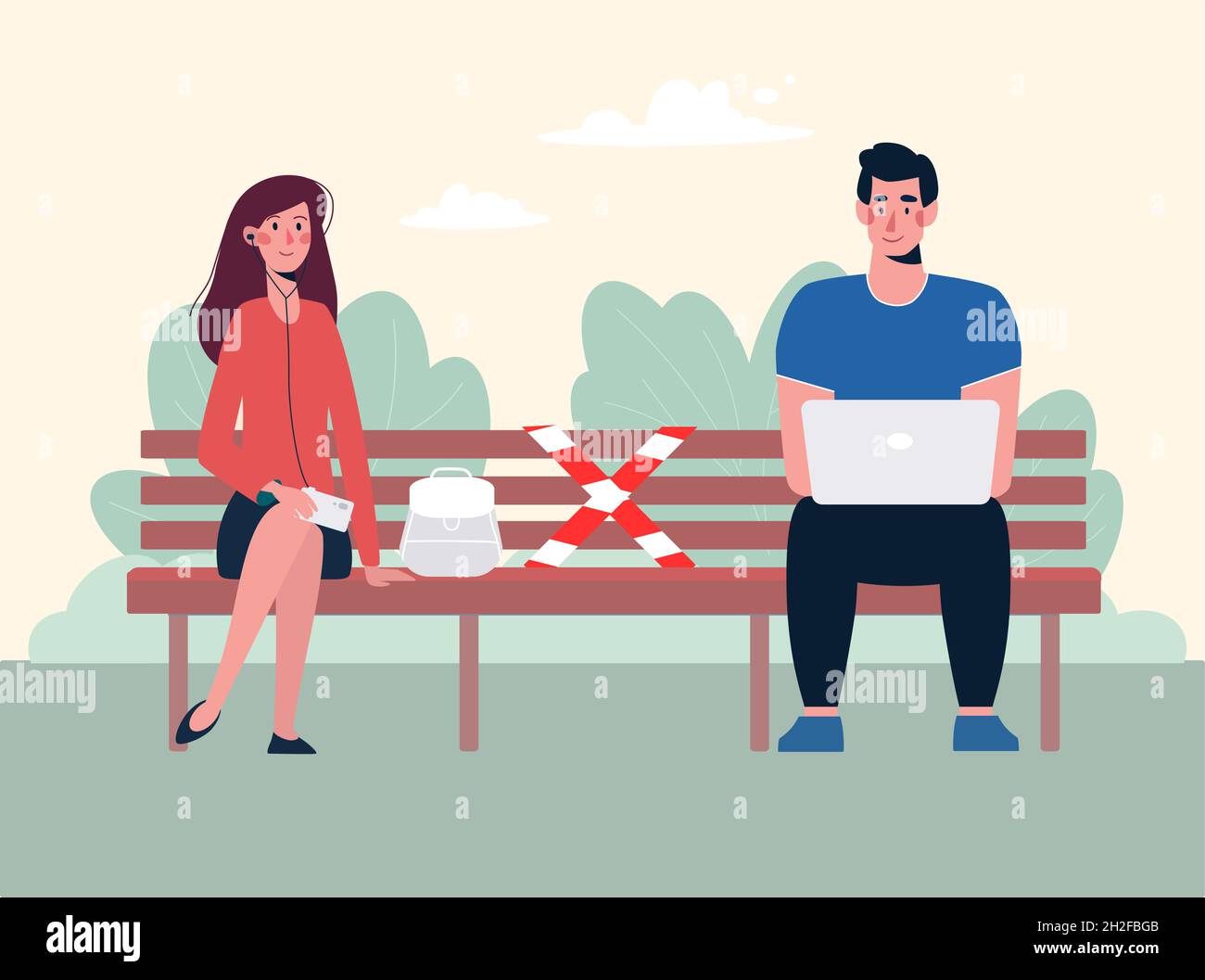 People keep their distance in the park. A socially safe distance ...