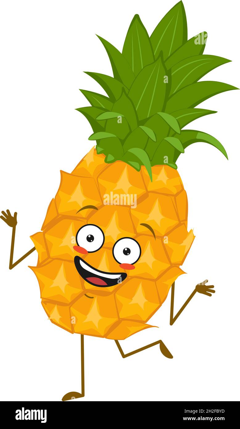 Cute pineapple character cheerful with emotions dancing, face, arms and ...