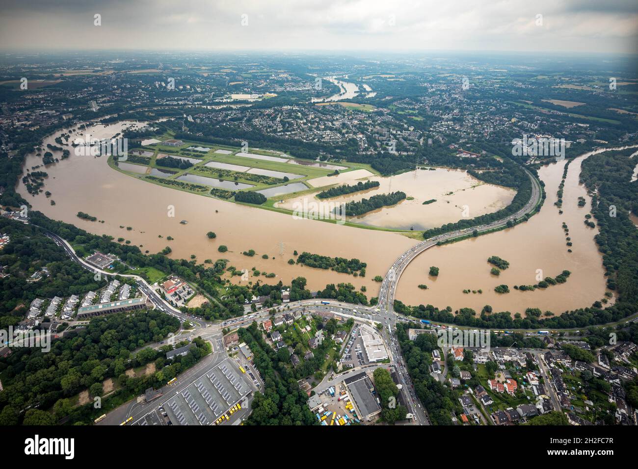 , Aerial photograph, Ruhr flood, flooding, Ruhr loop Überruhr, Essen ... , Aerial photograph, Ruhr flood, flooding, Ruhr loop Überruhr, Essen ...