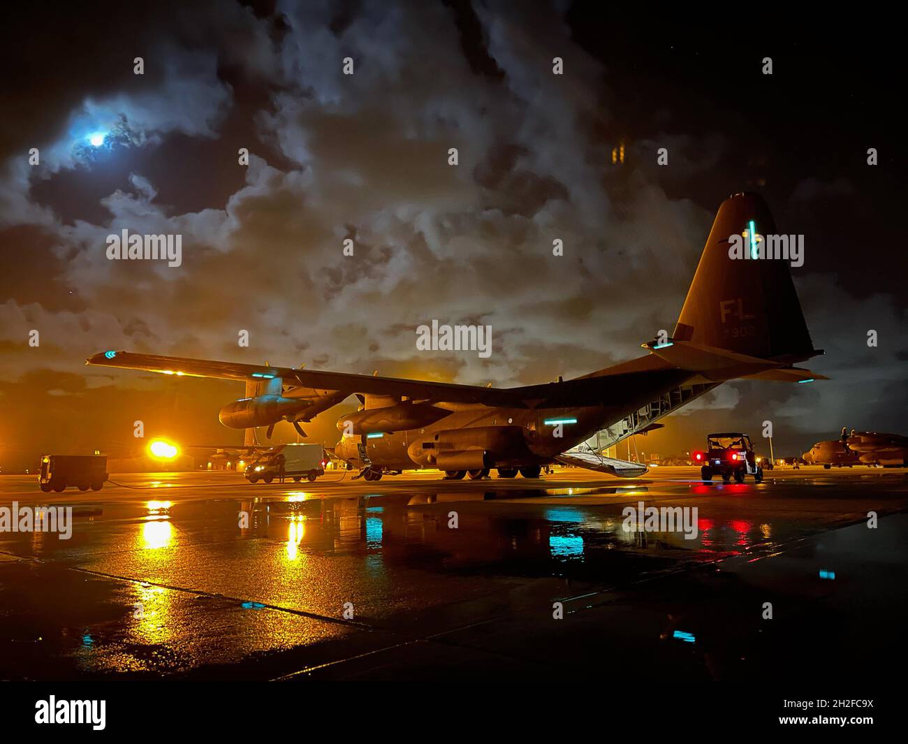 An HC-130J Combat King II aircraft sits on the flightline at Patrick ...