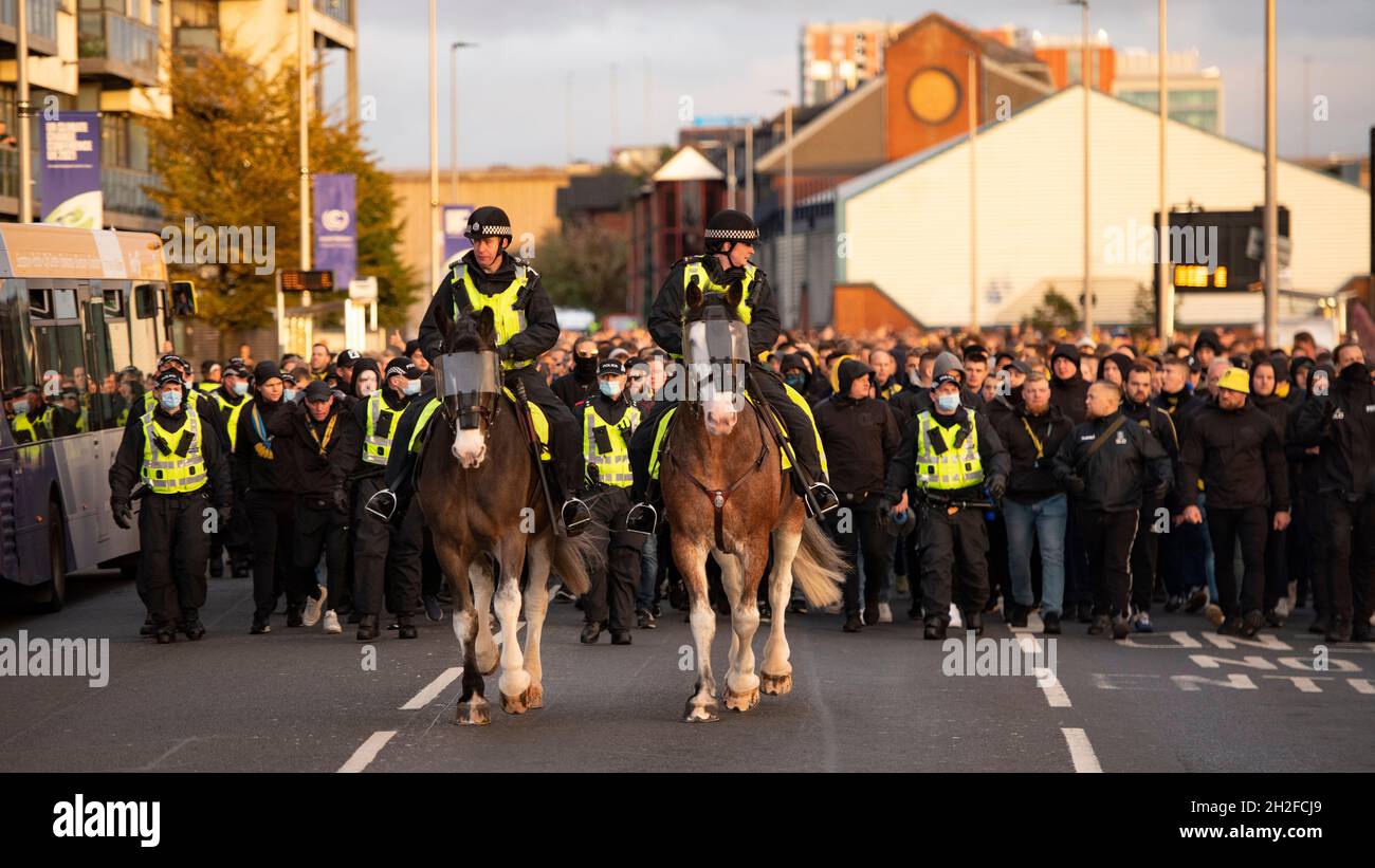 Football fans secorted by police hi-res stock photography and images ...