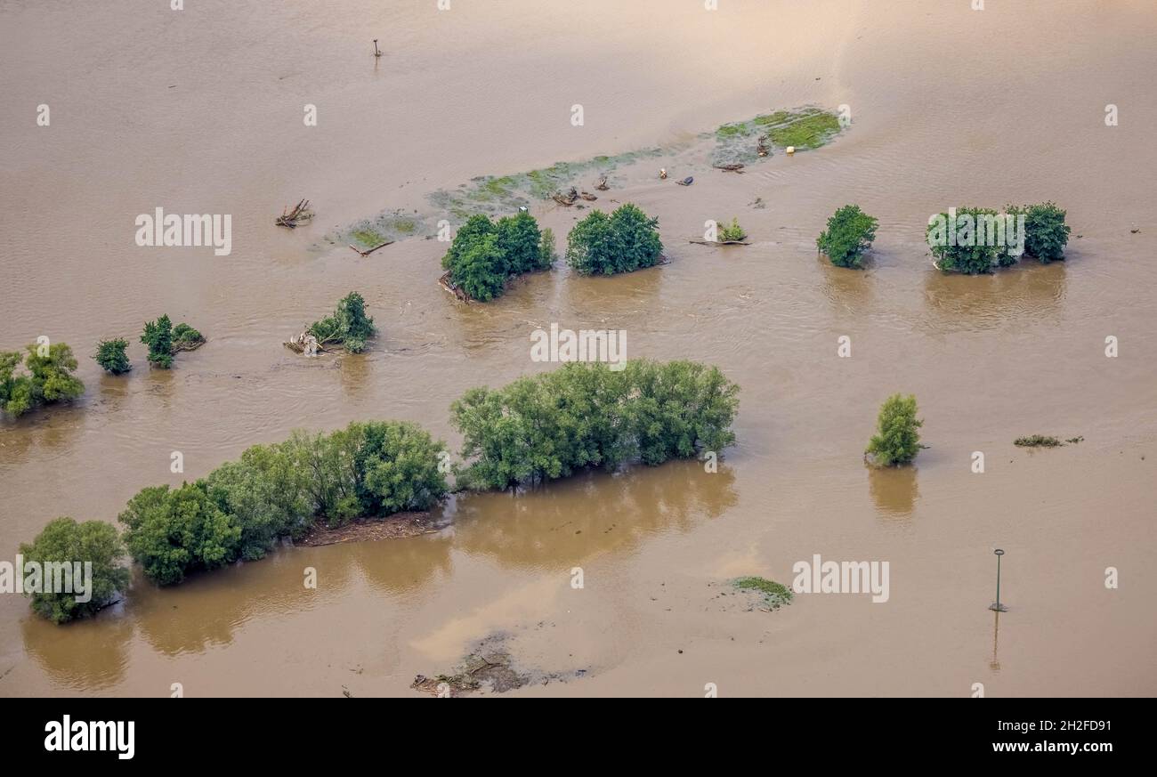Aerial view, Ruhr floodwater,Ruhr between Wetter and Witten, flooding ...