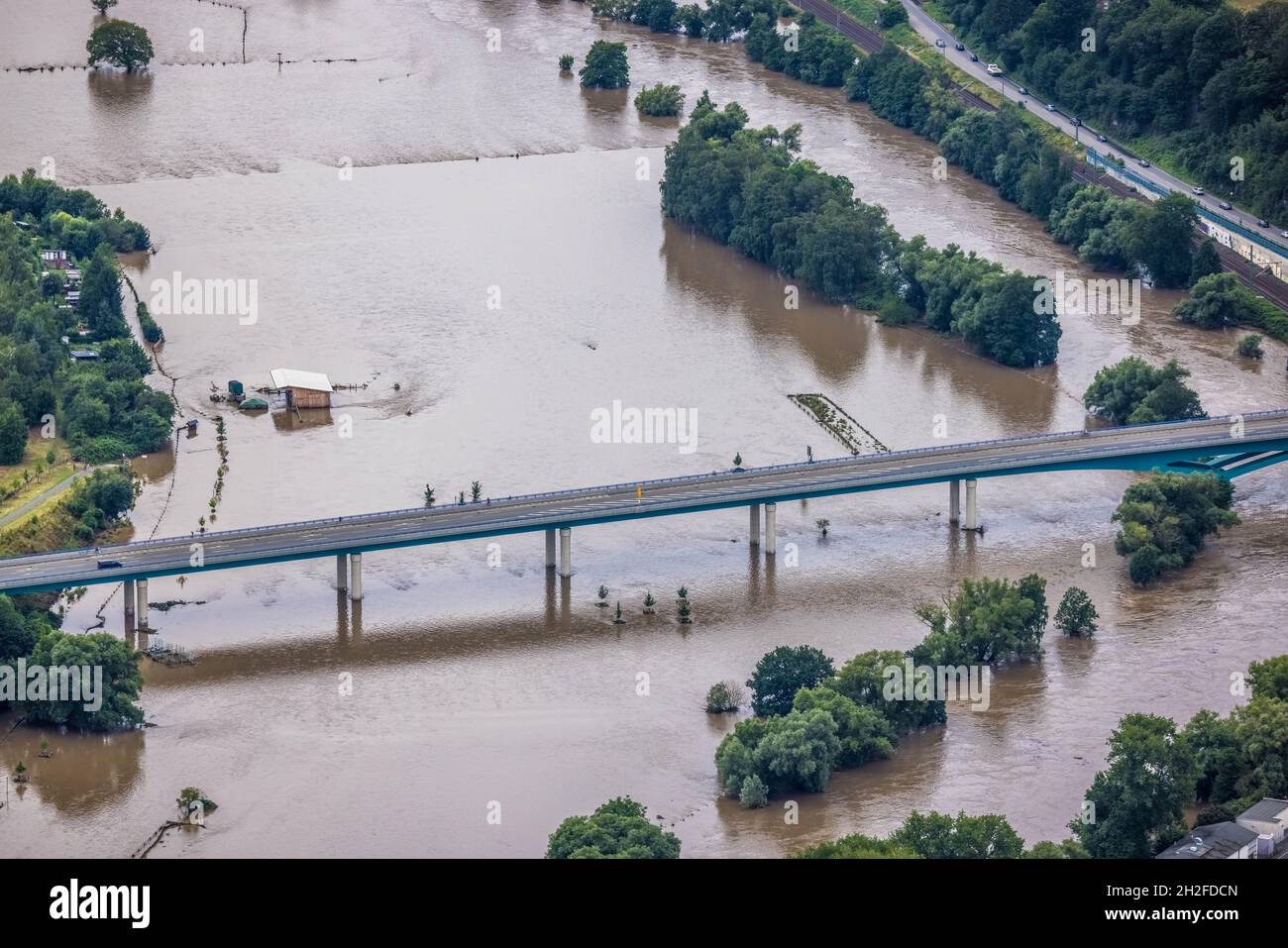 Aerial view, Ruhr flood, flooding, weather, Ruhr area, North Rhine ...
