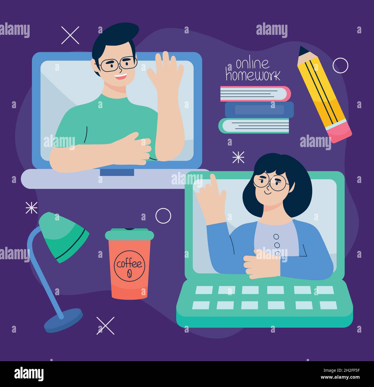 online homework design with people and computers Stock Vector Image ...