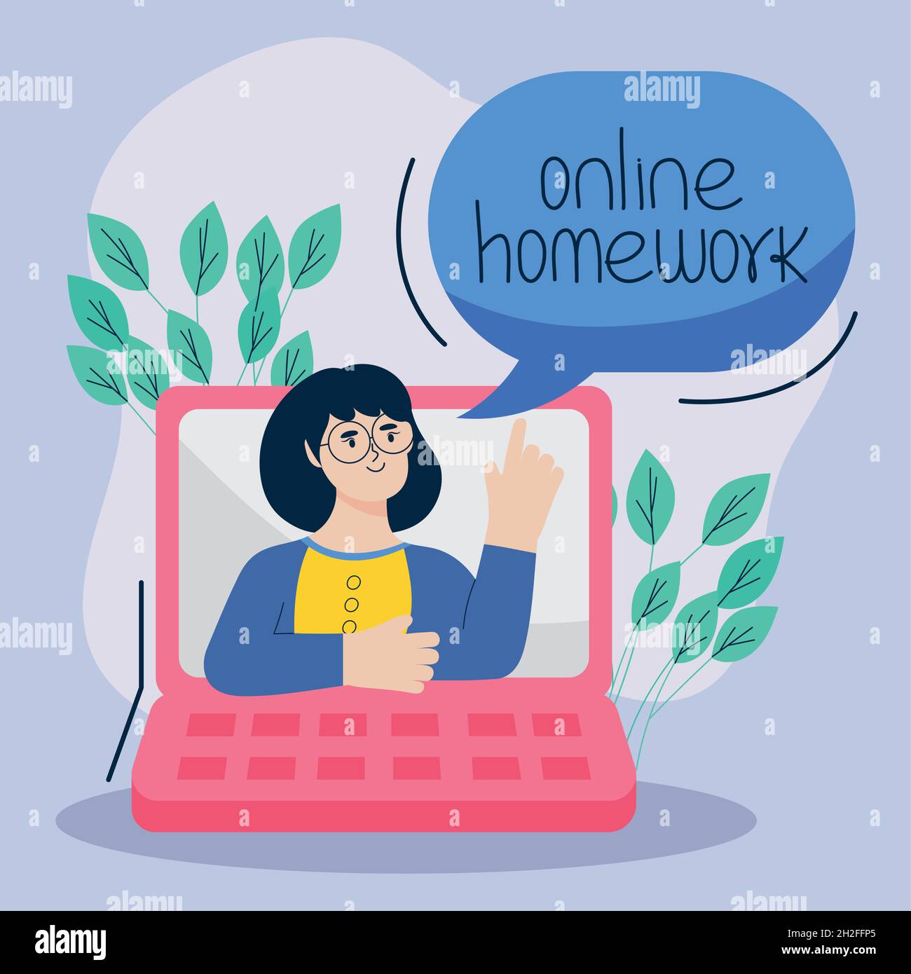 online homework design with woman from laptop computer screen Stock ...