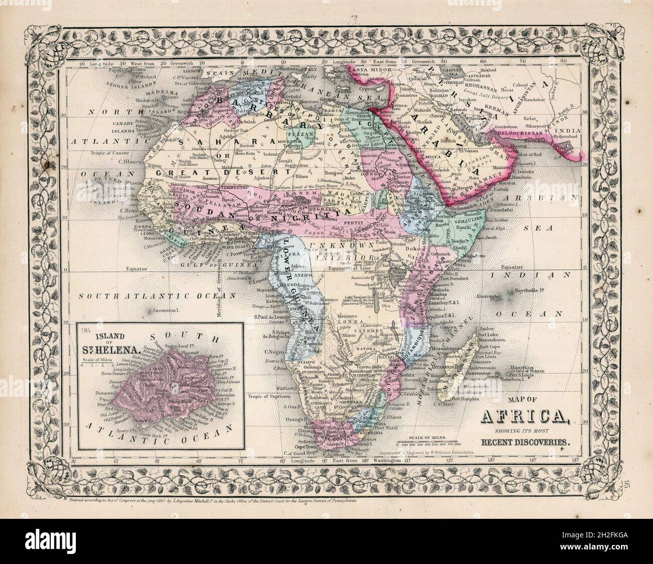 18-19th century vintage map of Africa Stock Photo - Alamy