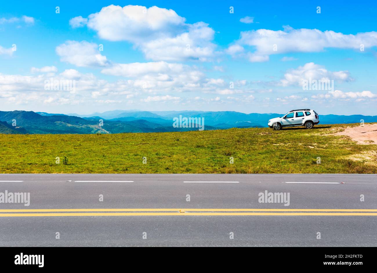 Car on a flat rural landscape in southern Brazil Stock Photo - Alamy