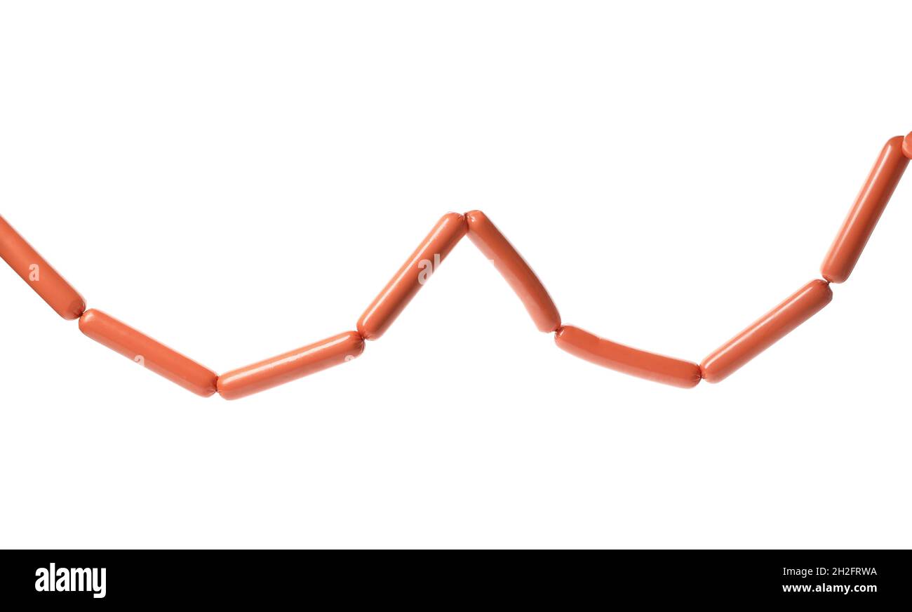 Encased sausages on white background. Meat product Stock Photo - Alamy