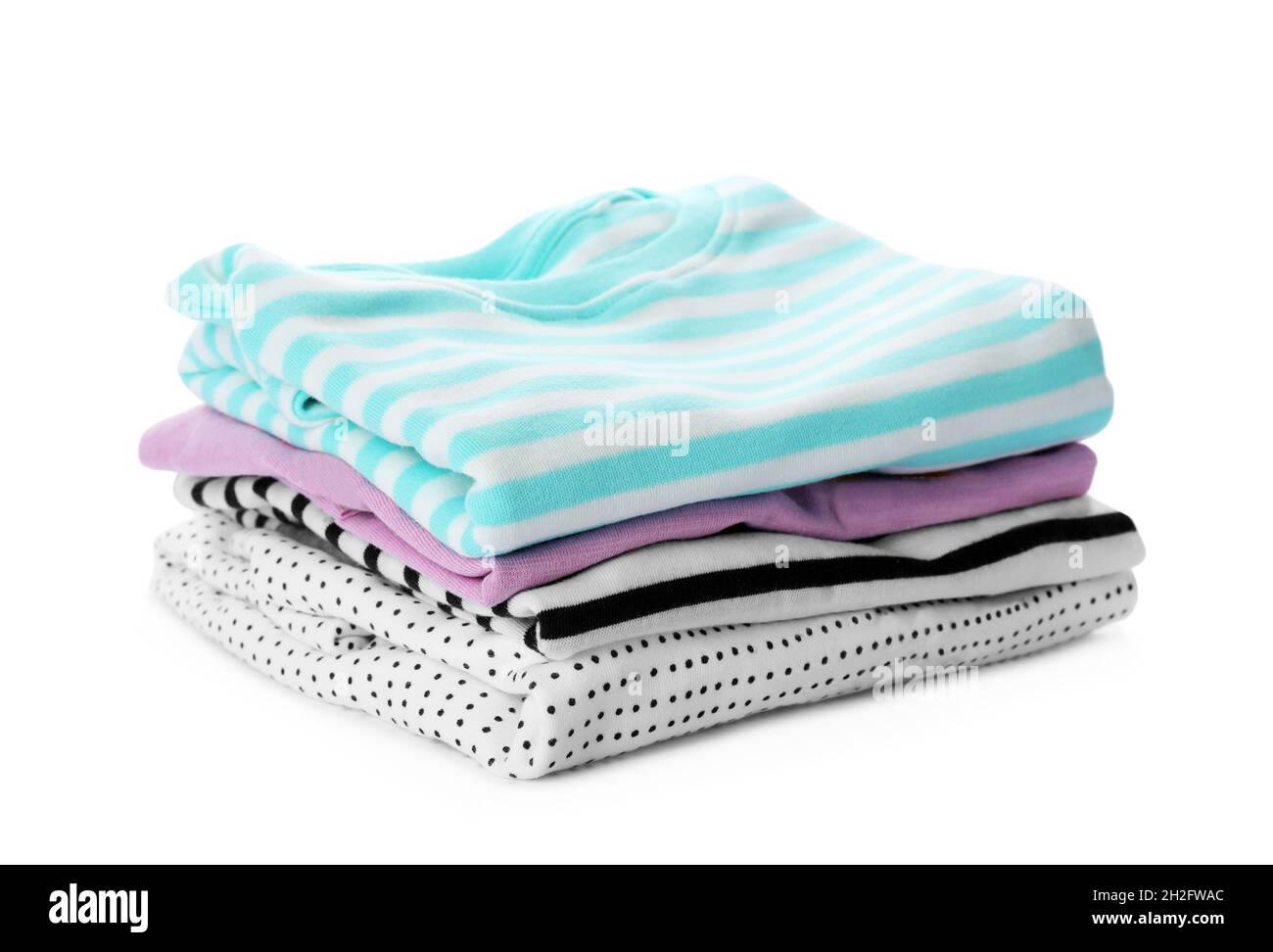 Stack of folded child clothes isolated on white Stock Photo - Alamy