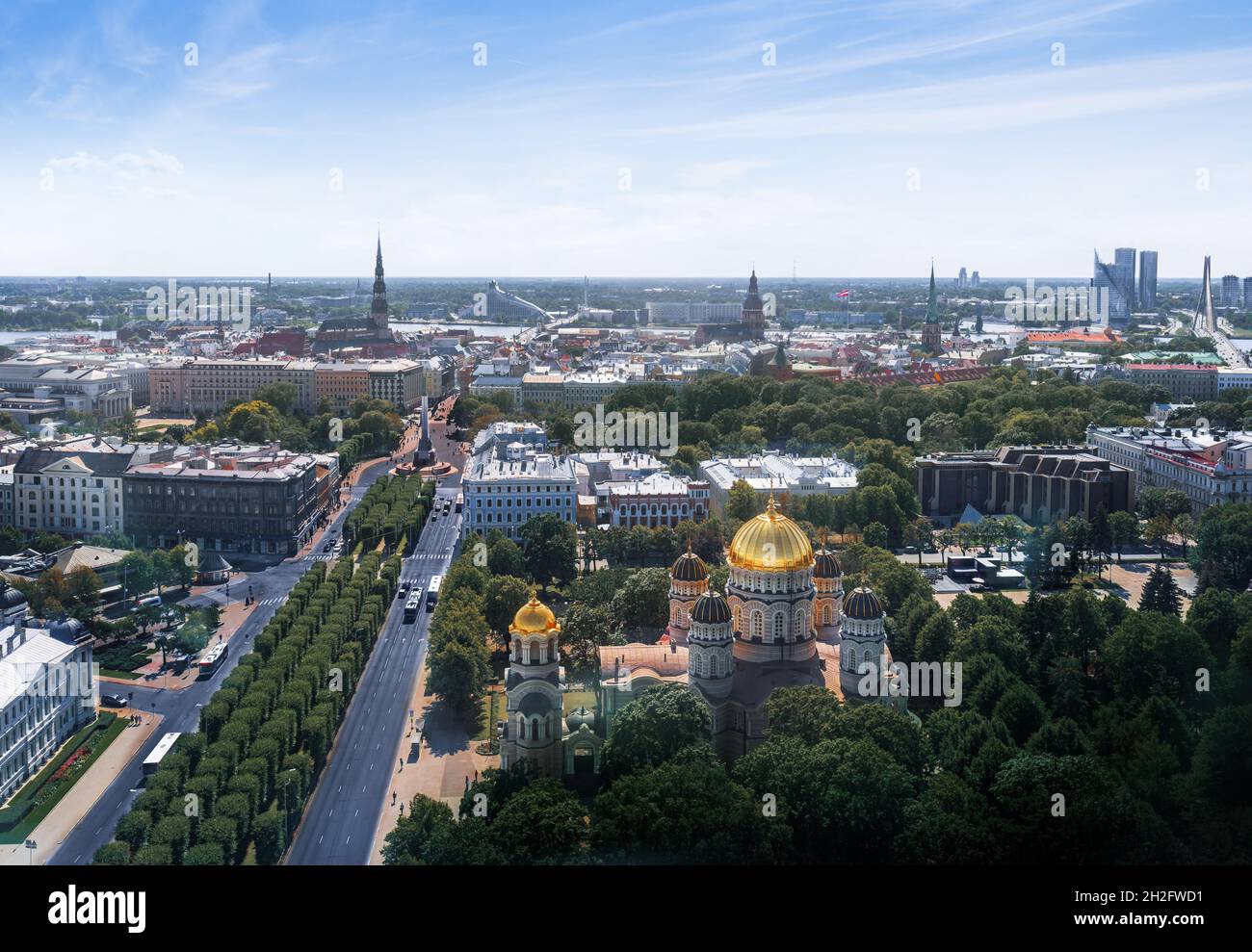 Aerial view of Riga with Nativity of Christ Orthodox Cathedral and Riga ...