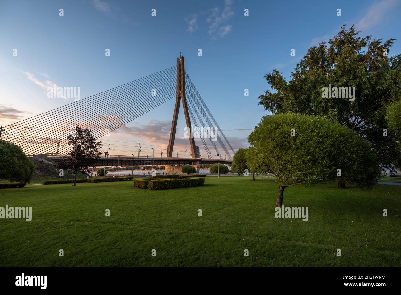 Vansu Bridge at sunset - Riga, Latvia Stock Photo - Alamy