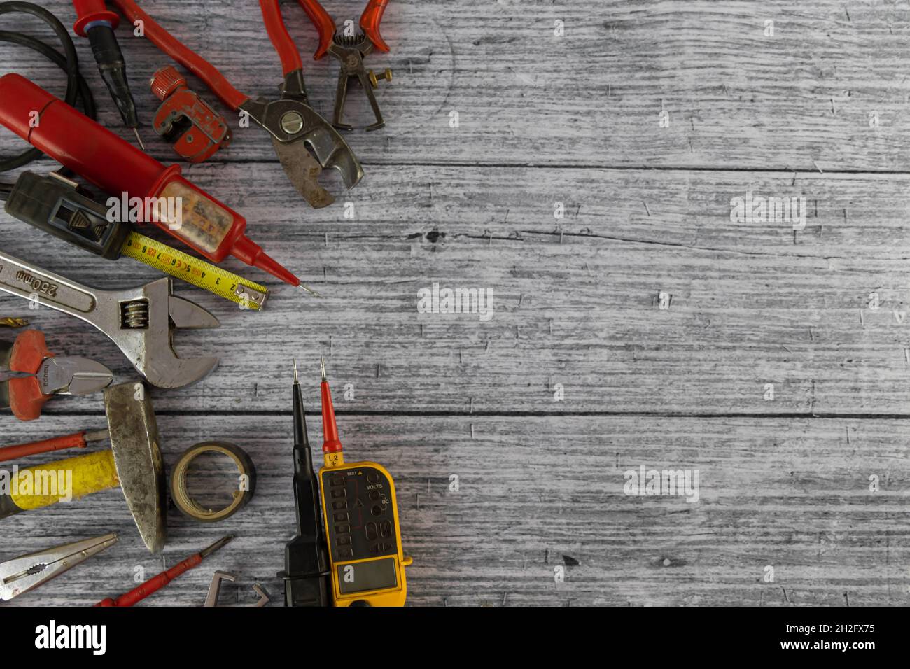 Probe voltage tester, hammer and many repairing tools and instruments ...