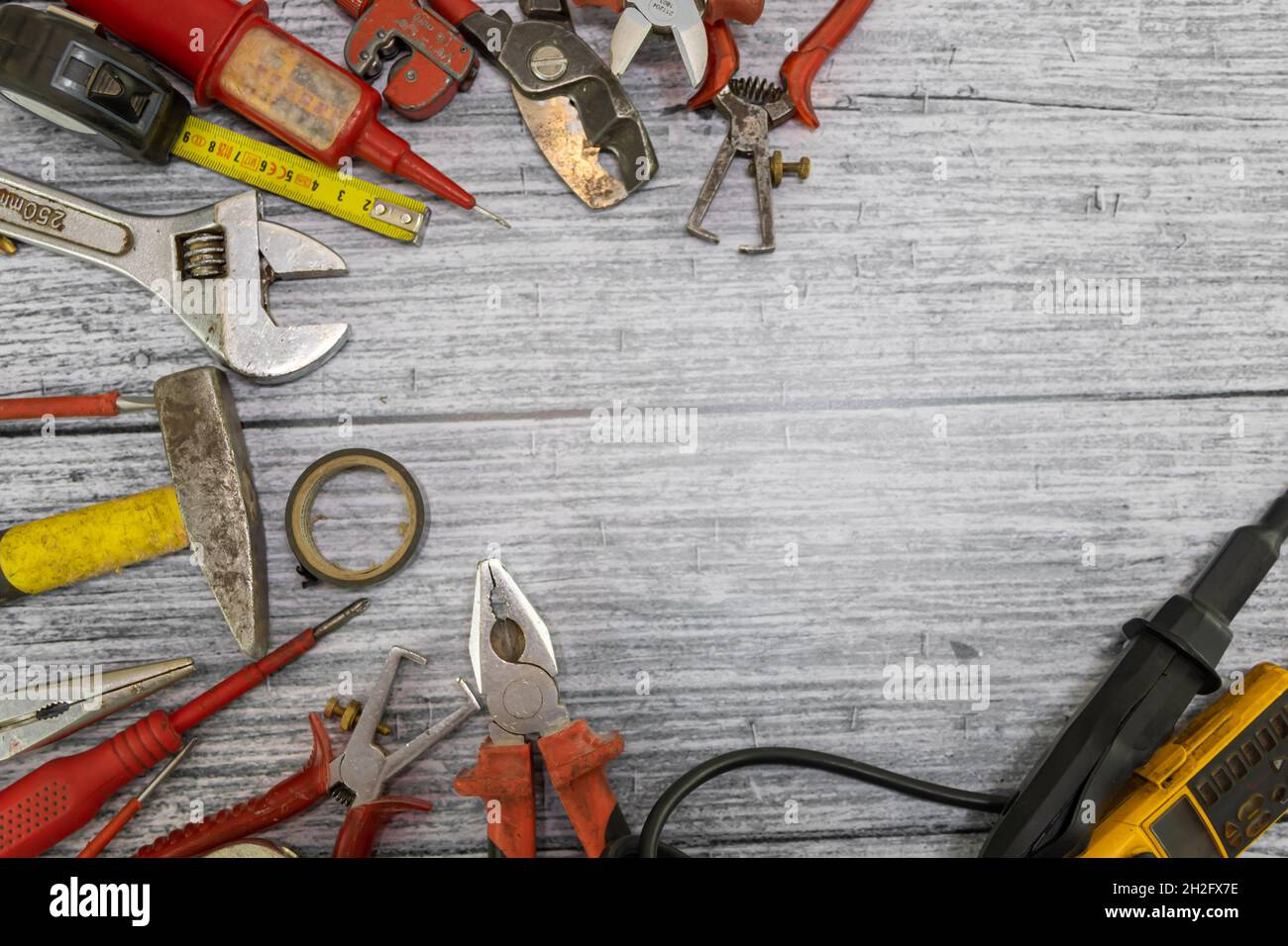 Probe voltage tester, hammer and many repairing tools and instruments ...