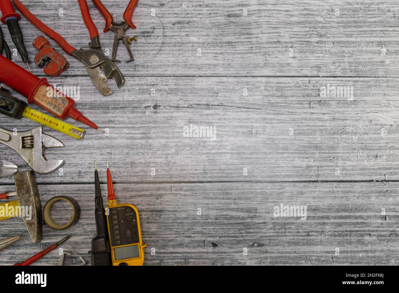 Probe voltage tester, hammer and many repairing tools and instruments ...