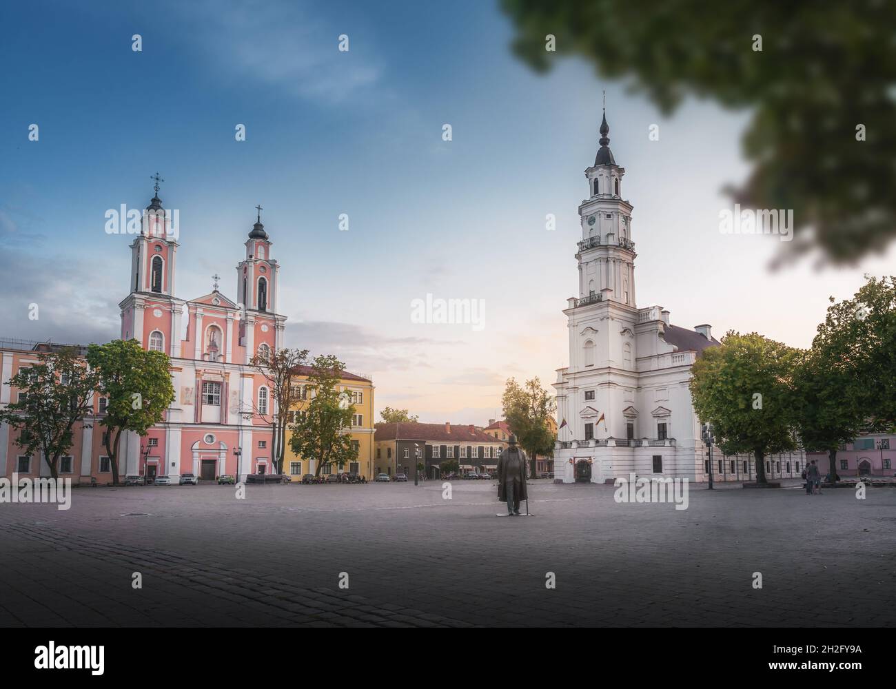 Old Town Hall and St. Francis Xavier Church at Kaunas Town Hall Square ...