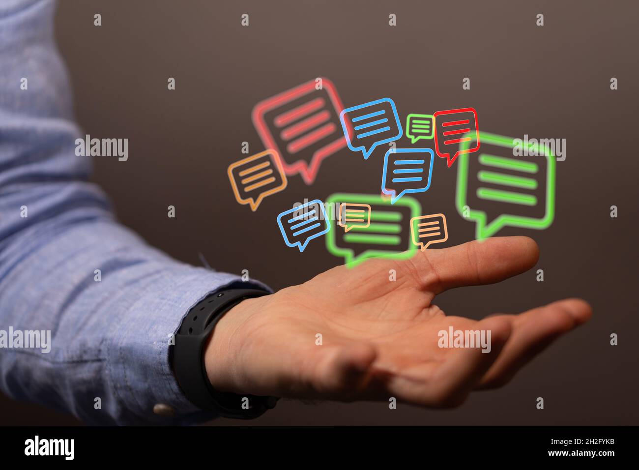 3D rendering of digital email ico floating on hand- online ...