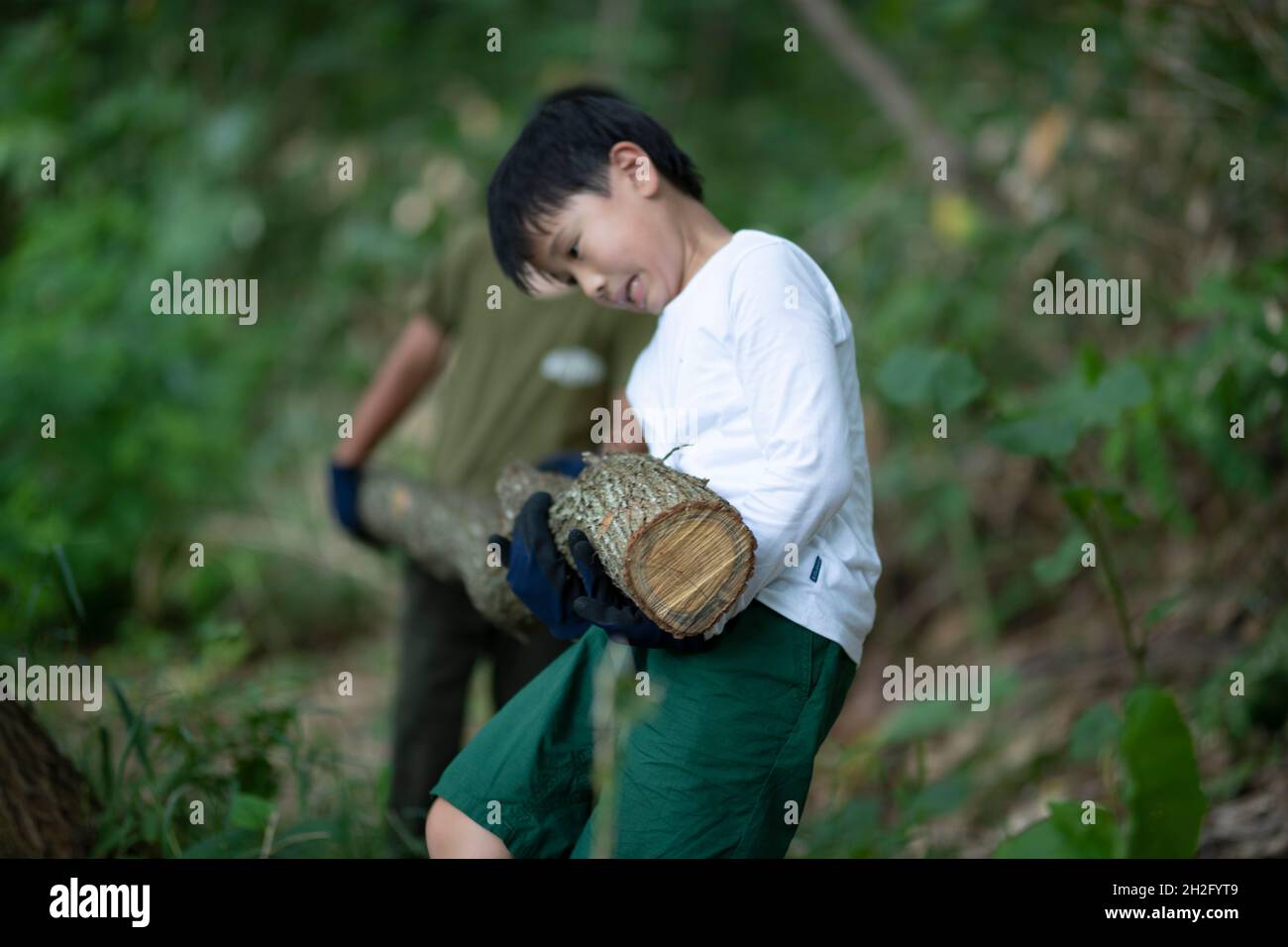 Children Carrying Log Stock Photo - Alamy