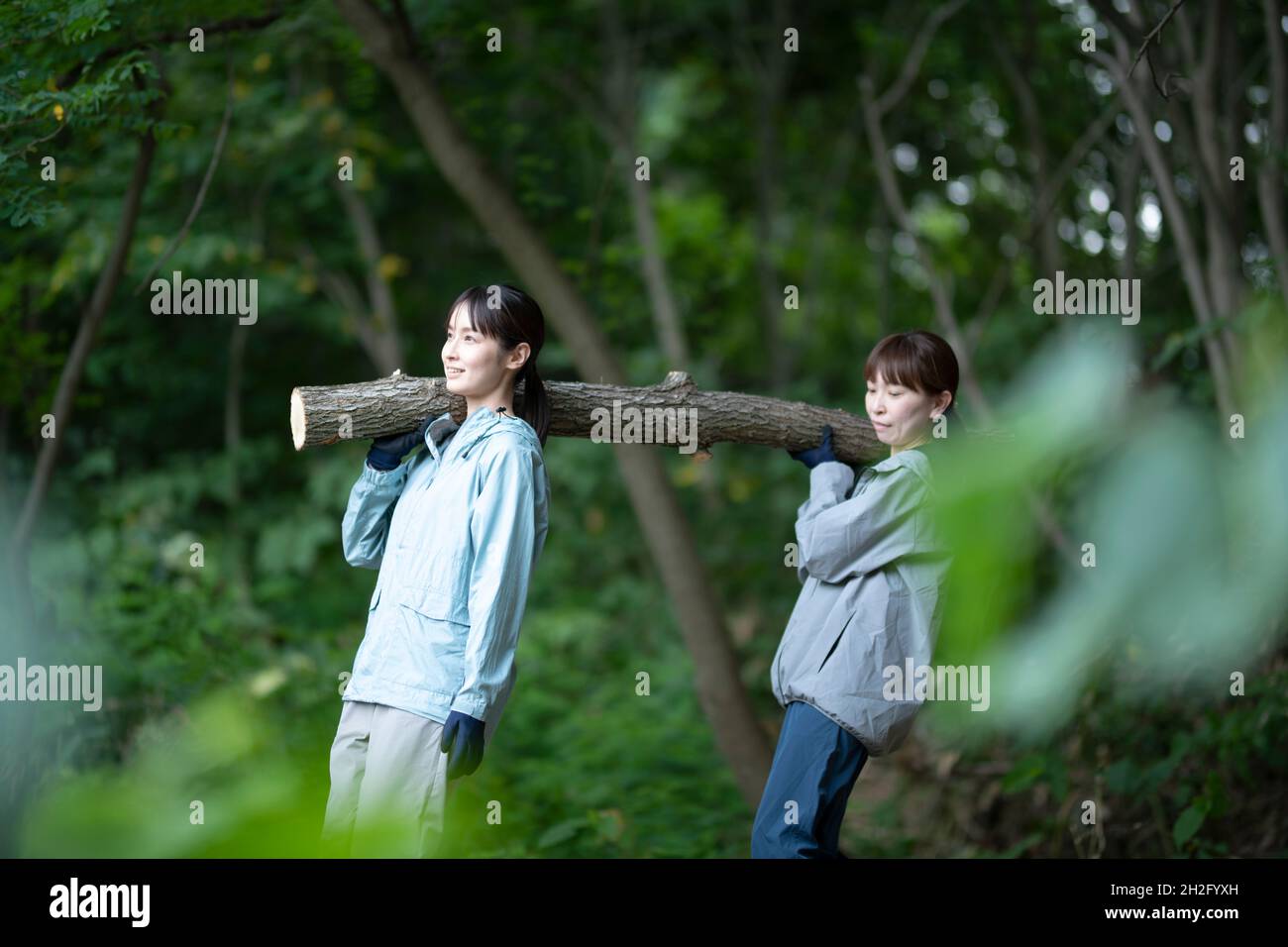 Women Carrying Log Stock Photo - Alamy