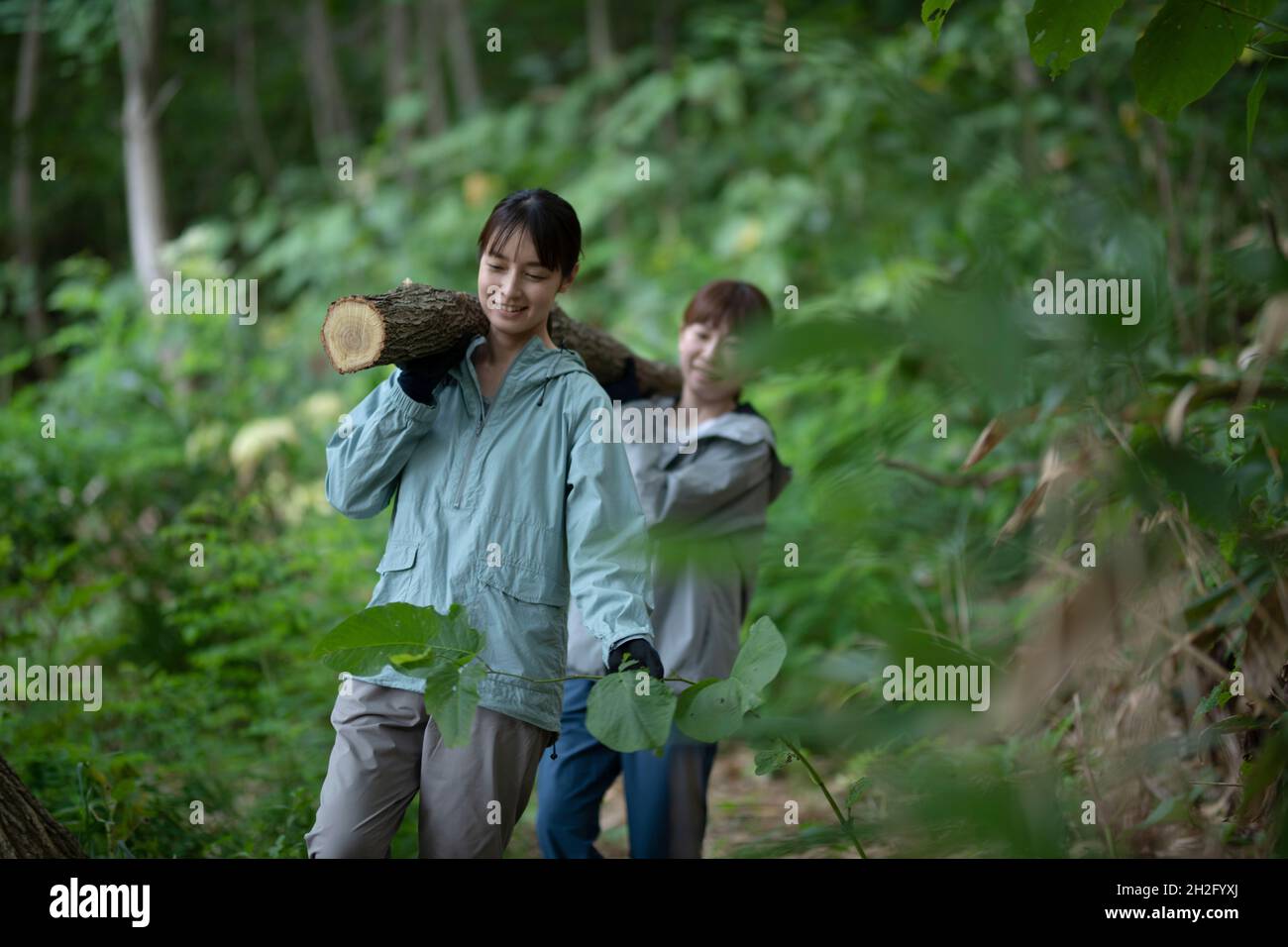 Women Carrying Log Stock Photo - Alamy