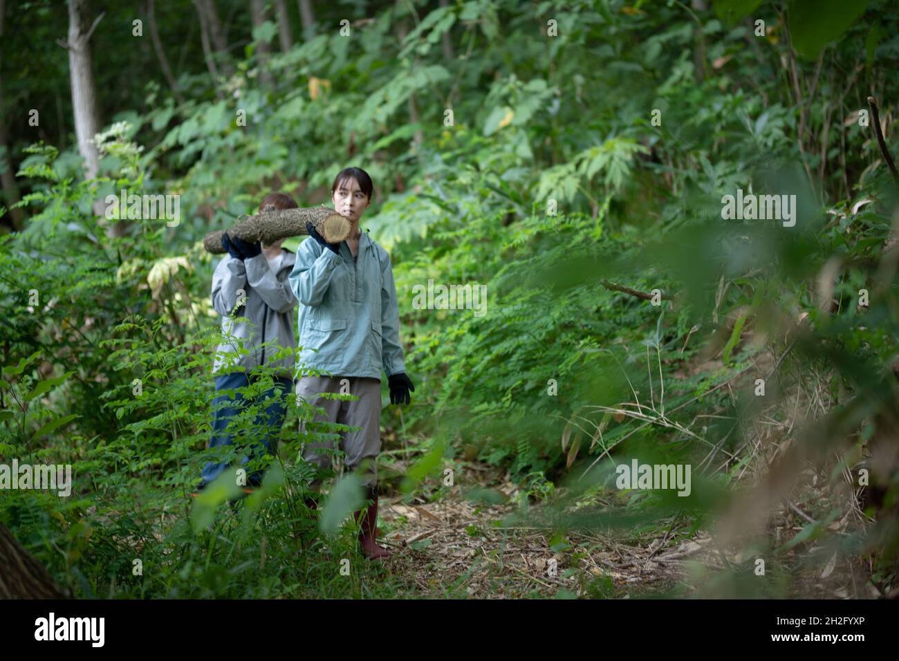 Women Carrying Log Stock Photo - Alamy