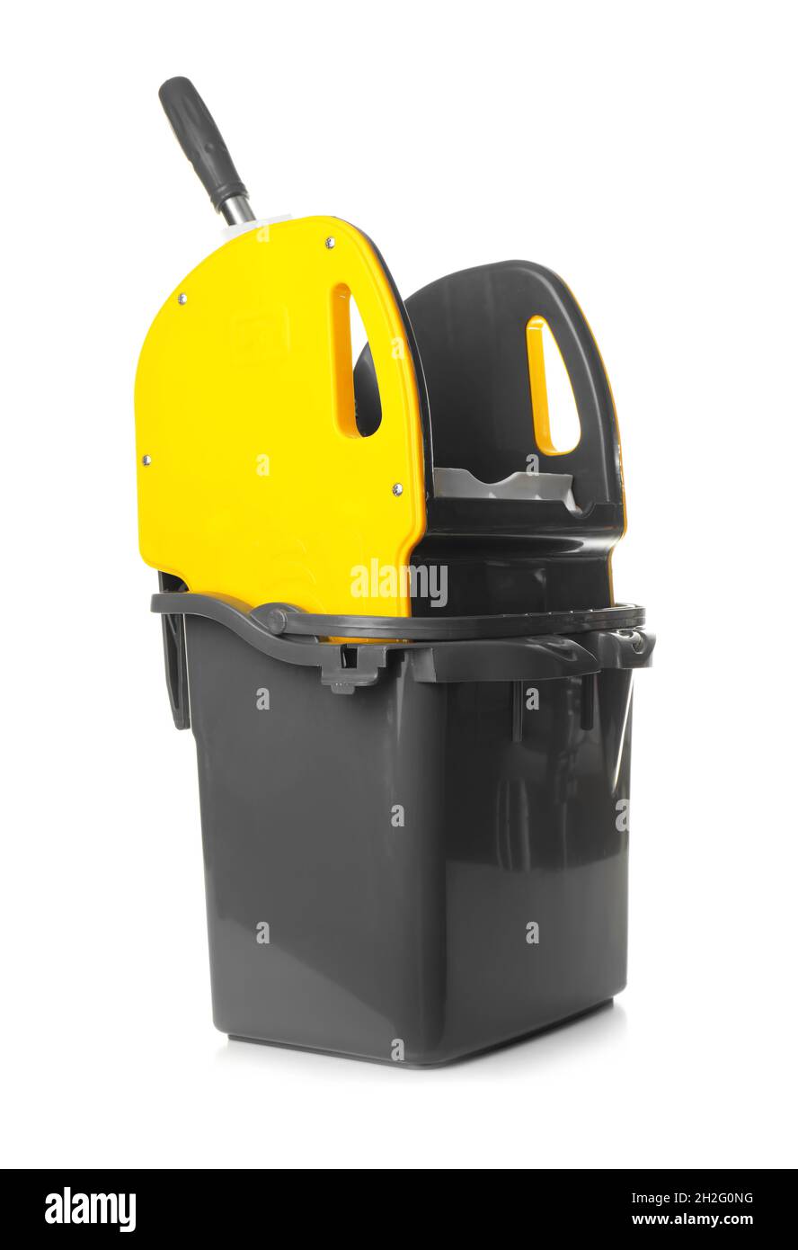 Empty mop bucket for cleaning on white background Stock Photo - Alamy