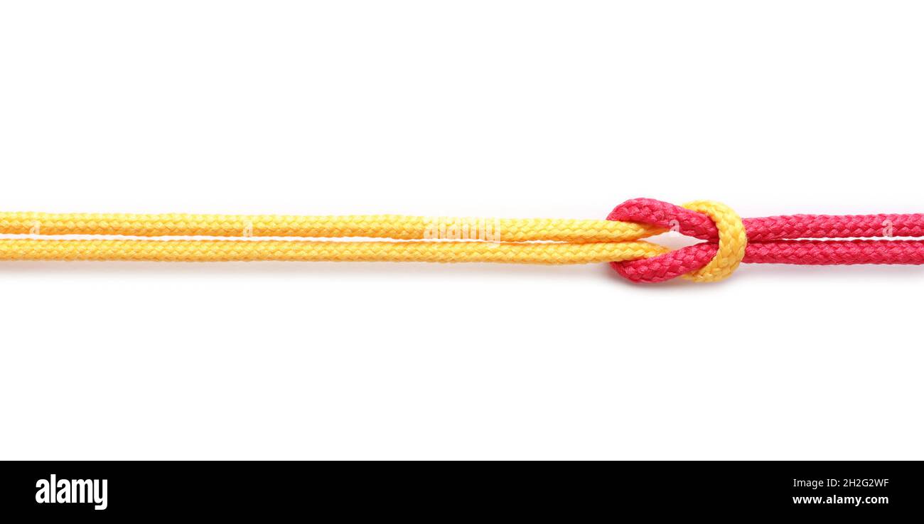 Colorful ropes tied together on white background. Unity concept Stock ...