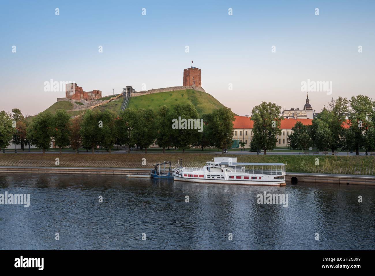 Neris River and Gediminas Castle Tower - Vilnius, Lithuania Stock Photo ...