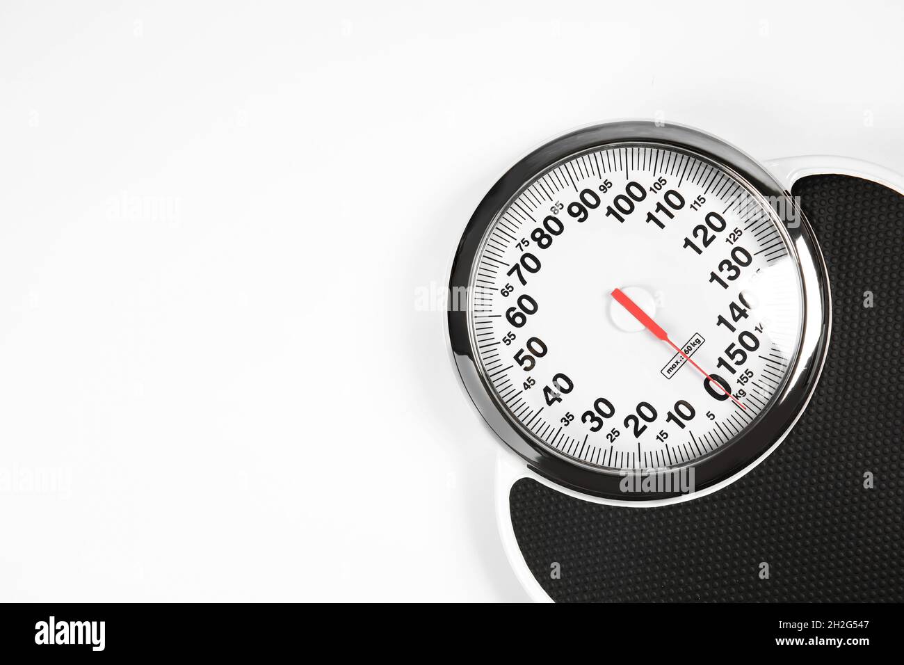 Modern scales on white background, top view Stock Photo - Alamy