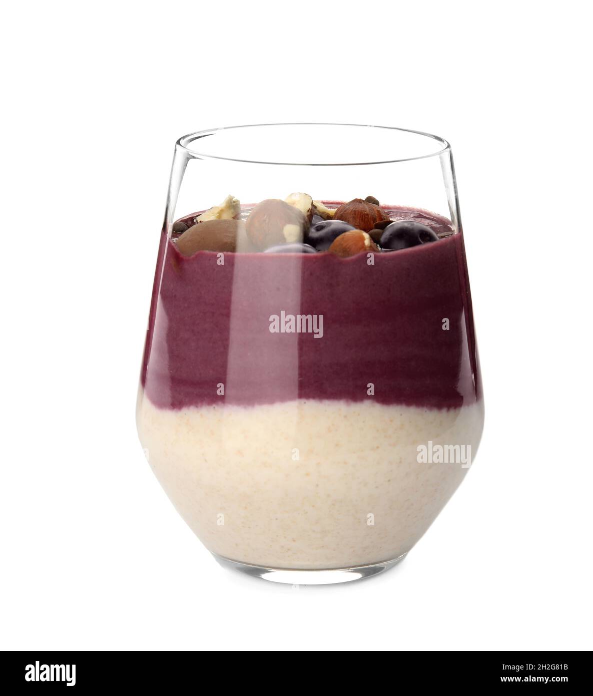 Glass with tasty acai smoothie on white background Stock Photo - Alamy