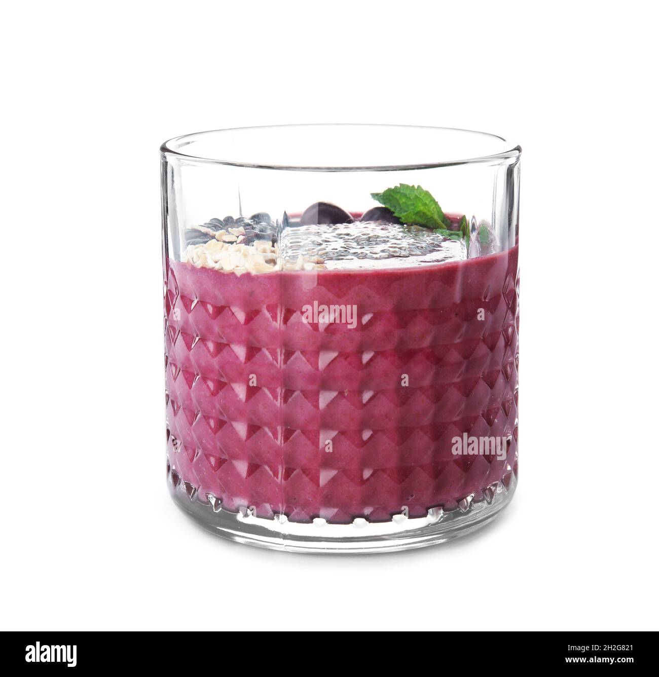 Glass with tasty acai smoothie on white background Stock Photo - Alamy