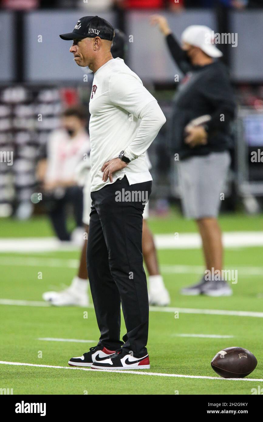 Las Vegas, US, October 21, 2021: UNLV Rebels head coach Marcus Arroyo ...