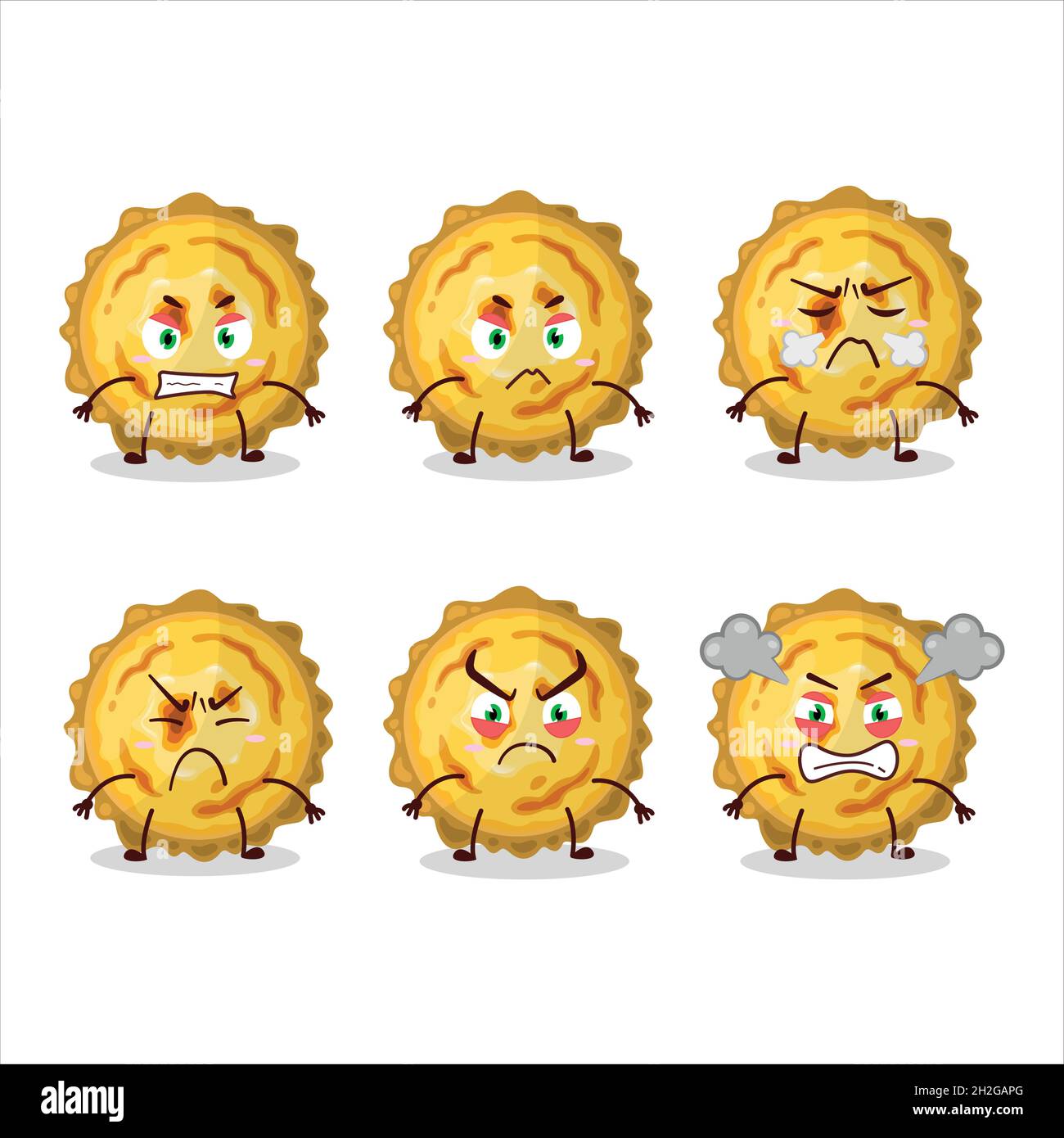Custard tart cartoon character with various angry expressions. Vector ...
