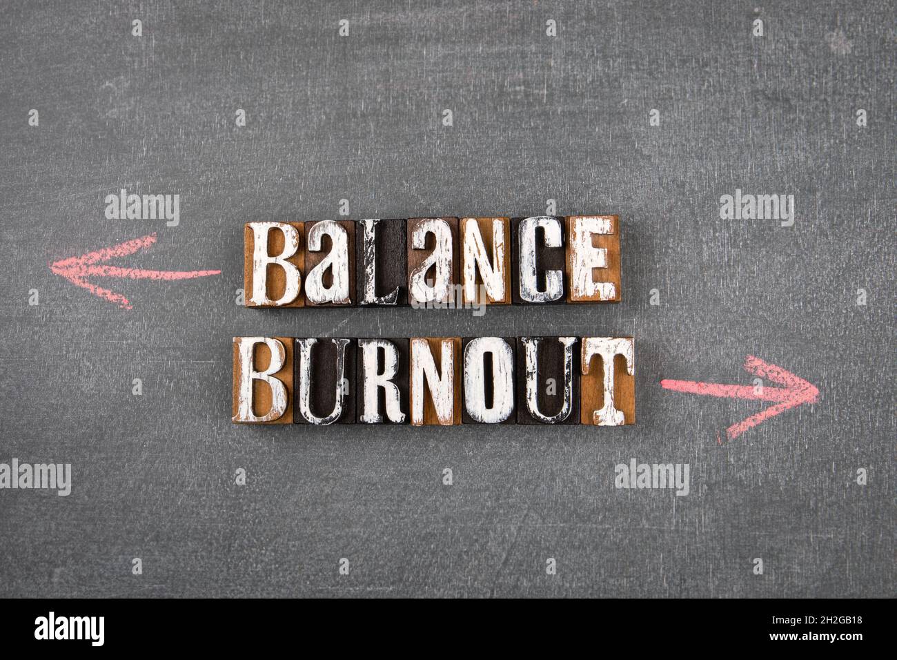 Balance and Burnout concept. Wooden letters on a chalk board Stock ...
