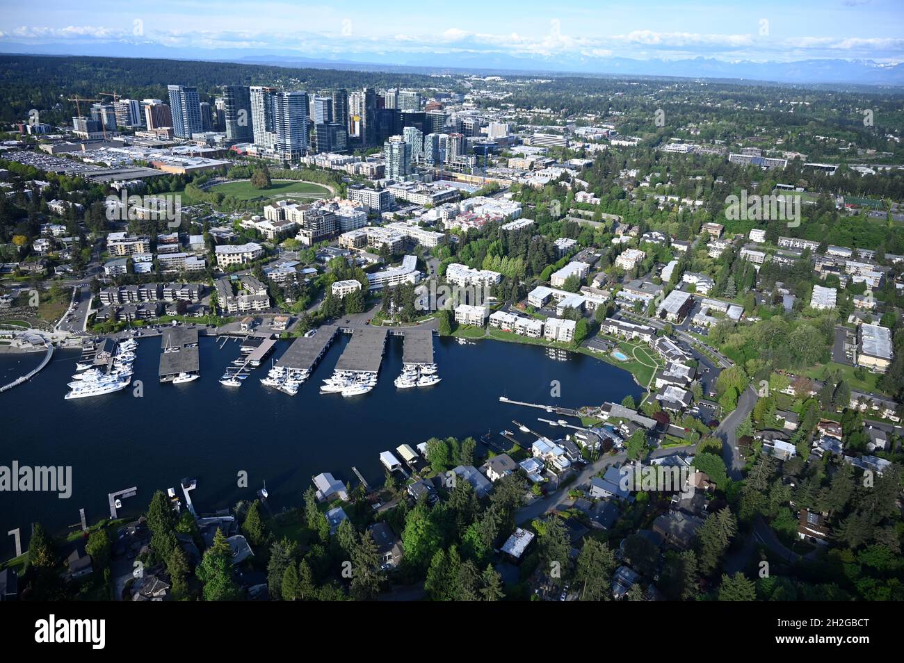 AERIAL VIEW OF BELLEVUE, WASHINGTON, NEAR SEATTLE, LOCATED ON THE ...
