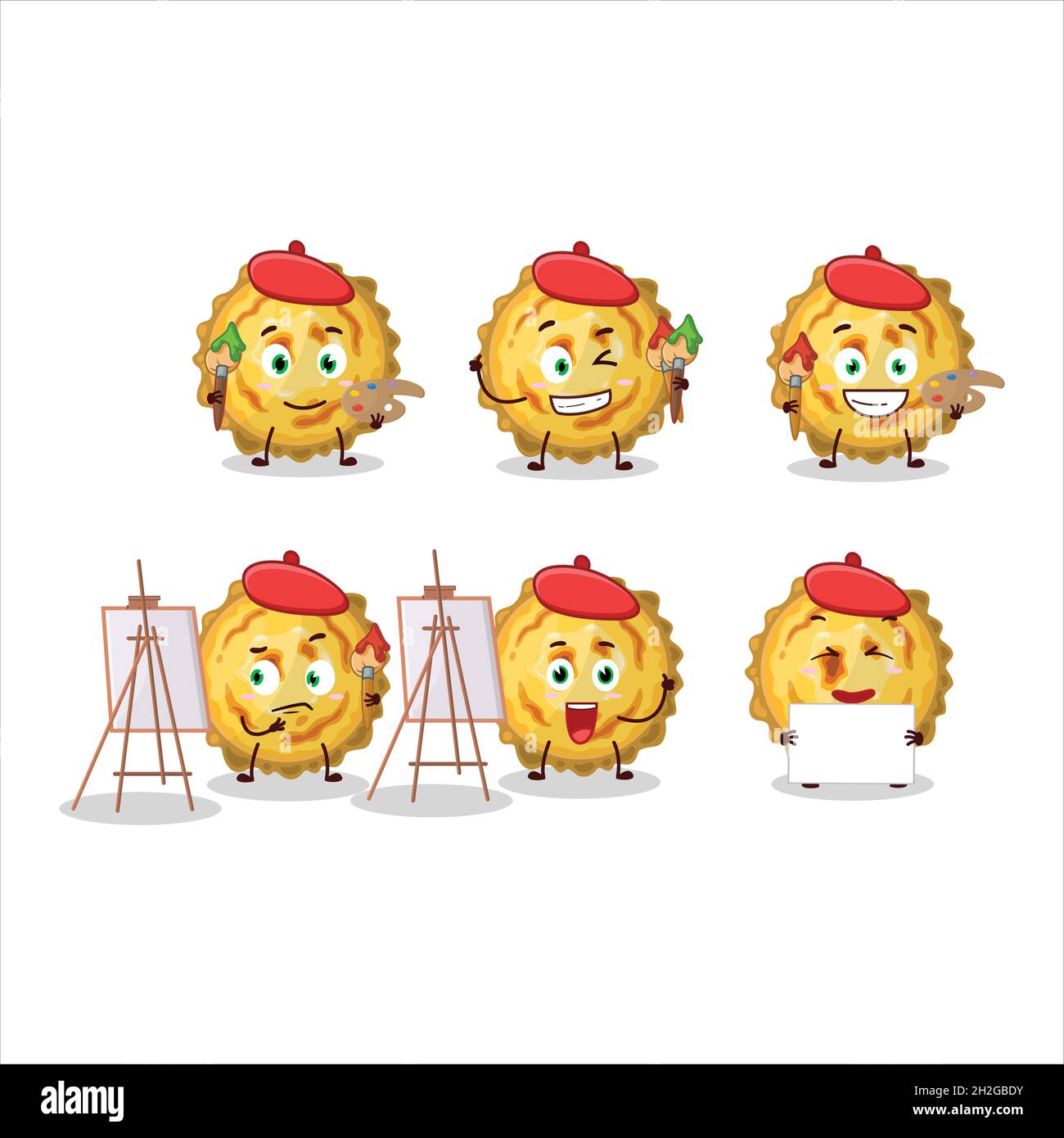 Artistic Artist of custard tart cartoon character painting with a brush ...