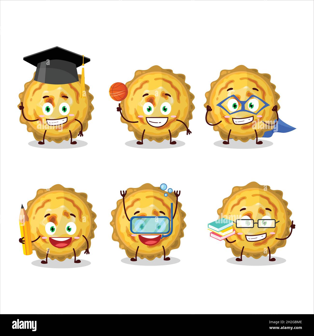 School student of custard tart cartoon character with various ...