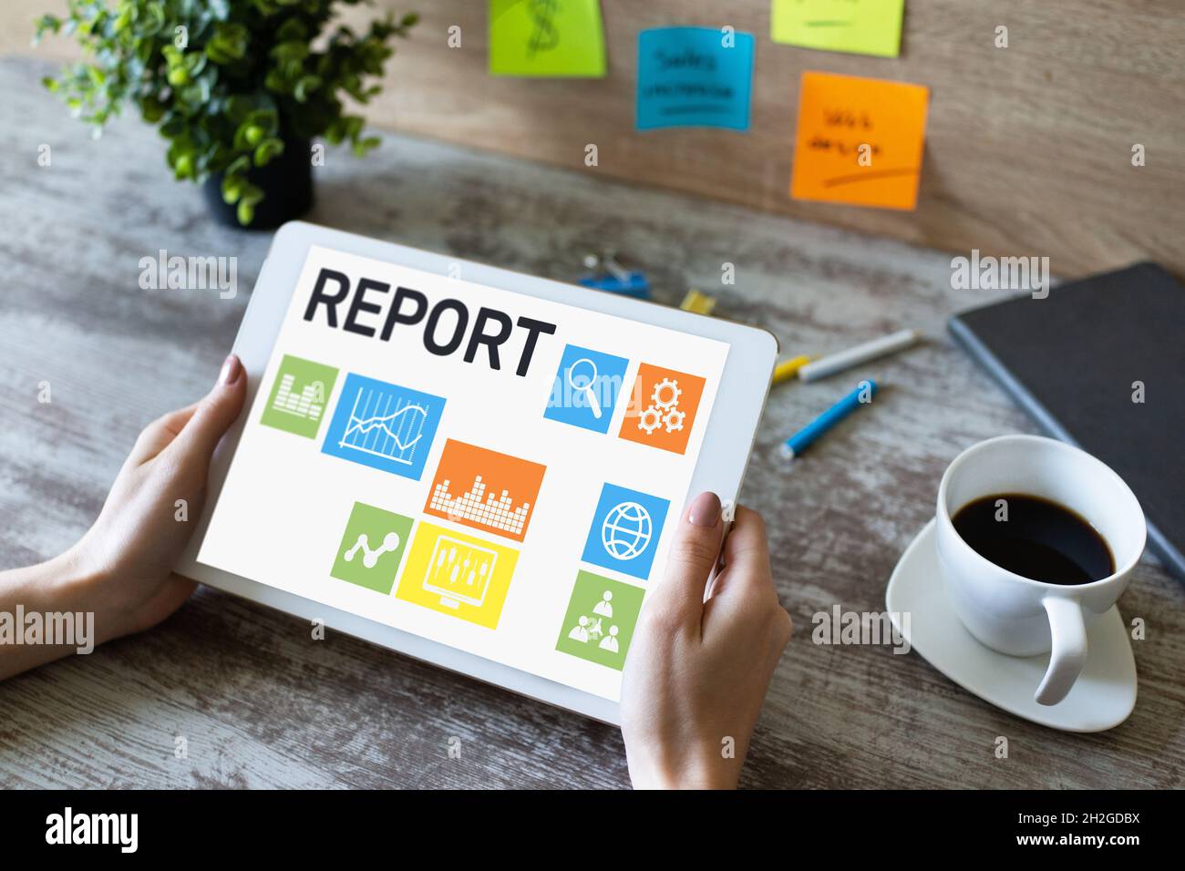 Financial report form on device screen. Business and finance concept ...