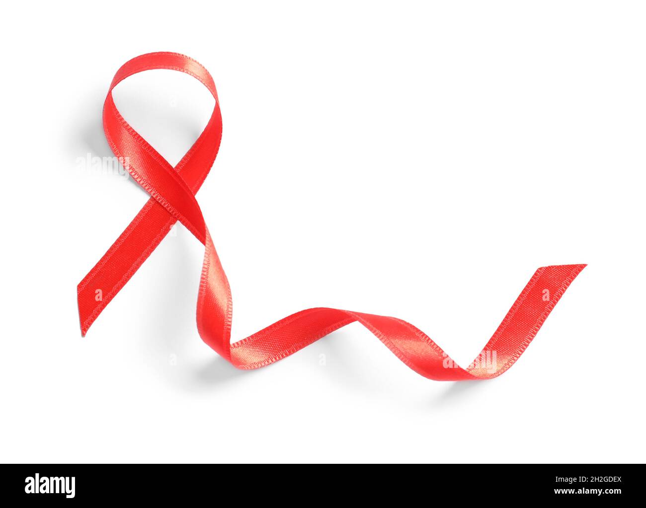Red ribbon on white background, top view. Cancer awareness Stock Photo ...