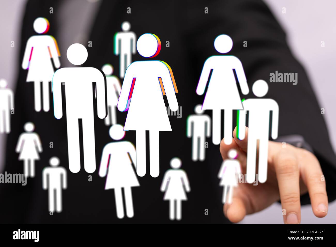 3D rendering of human icons with hand touching it from behind- unity ...