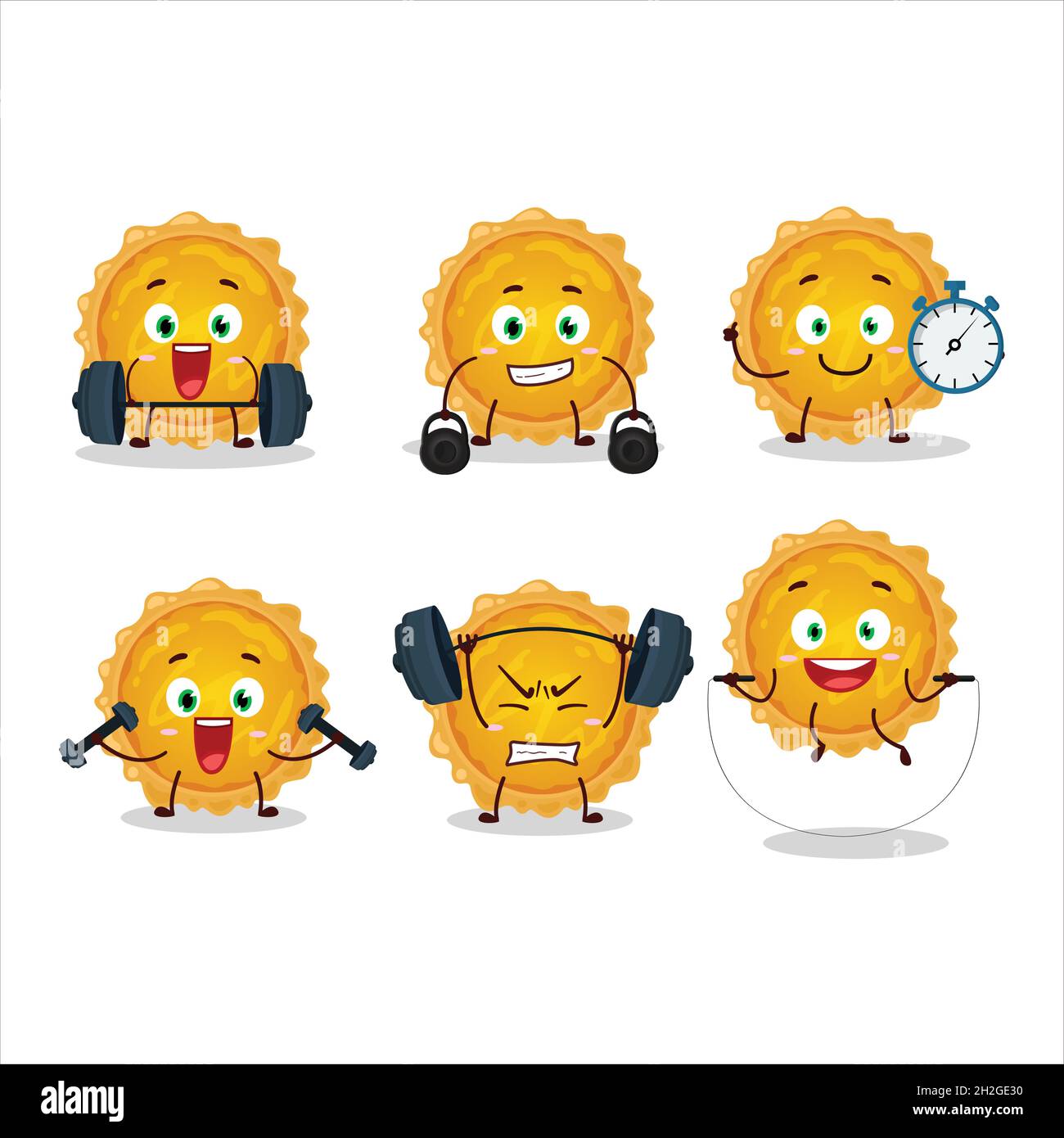 A healthy egg tart cartoon style trying some tools on Fitness center ...