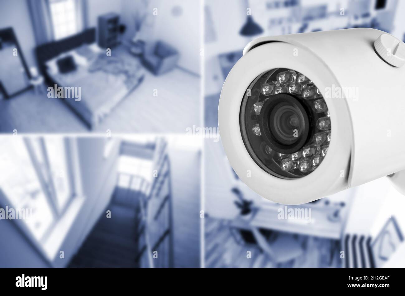 Different rooms under CCTV camera surveillance, above view Stock Photo ...