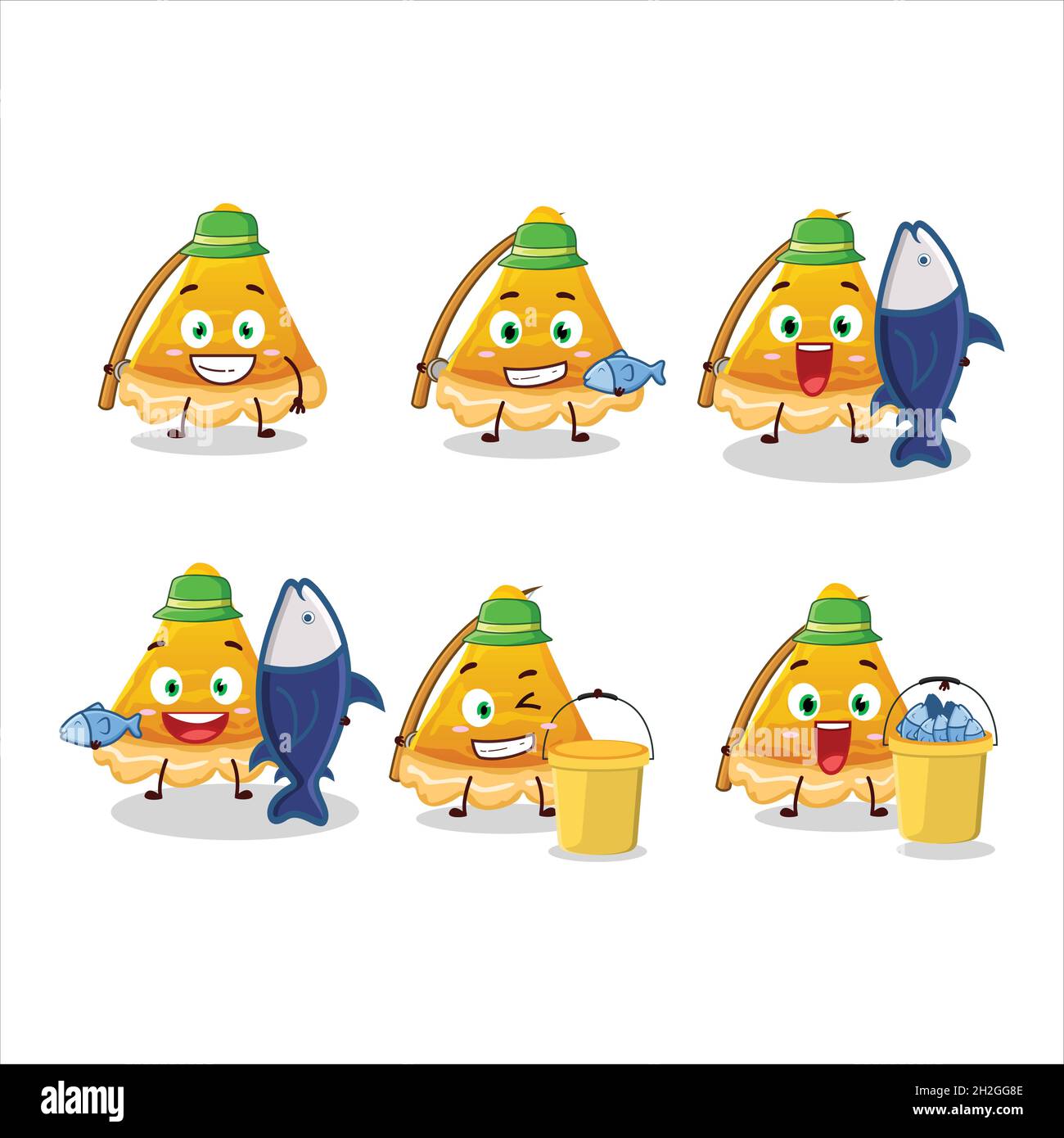 A fisherman slice of egg tart cartoon picture catch a big fish. Vector ...
