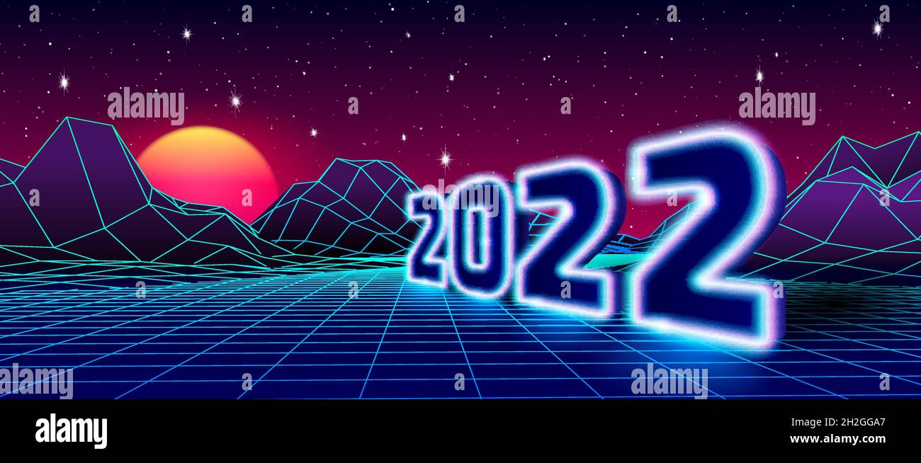 2022 neon sign for 80s styled retro New Years Eve celebration with ...