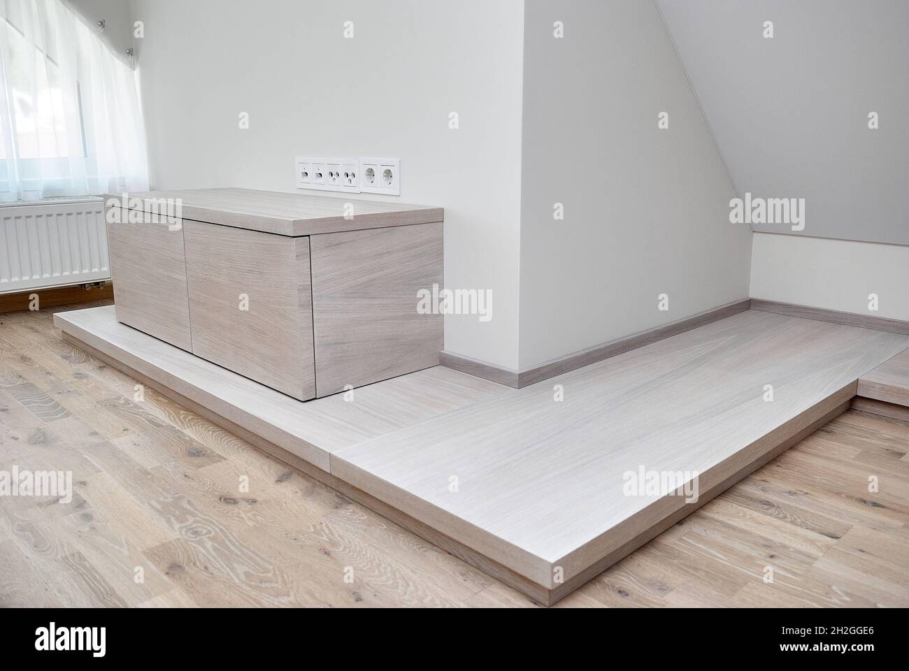 Elegant commode for TV set made of veneer and solid white oak lumber on ...