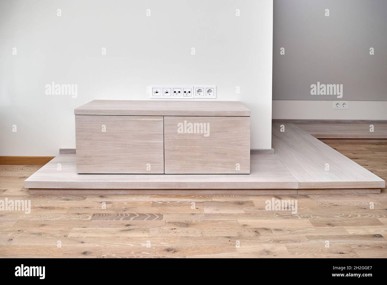 Elegant commode for TV set made of veneer and solid white oak lumber on ...