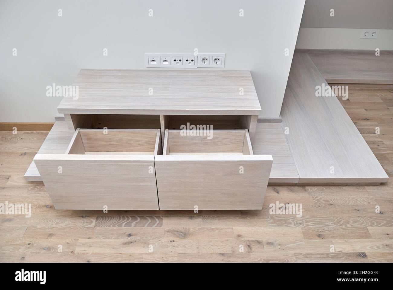 Elegant commode for TV set made of veneer and solid white oak lumber ...