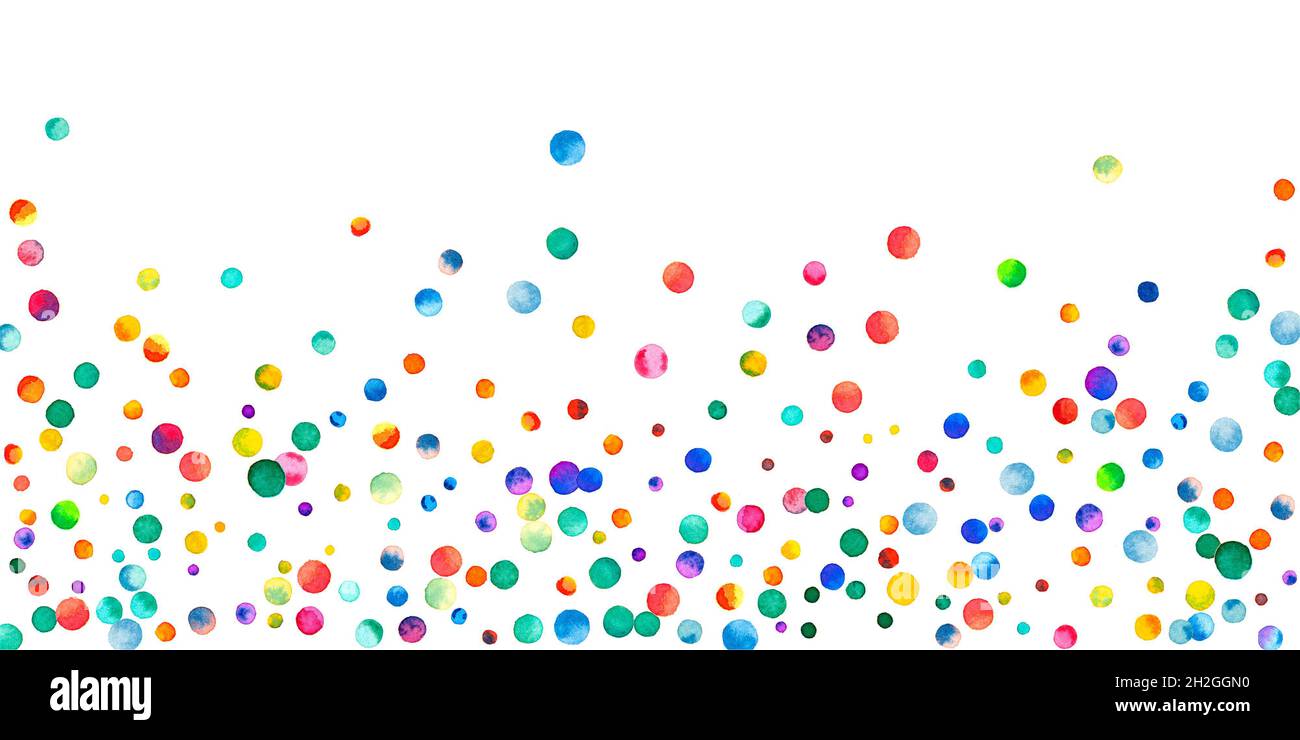 Watercolor confetti on white background. Alluring rainbow colored dots ...