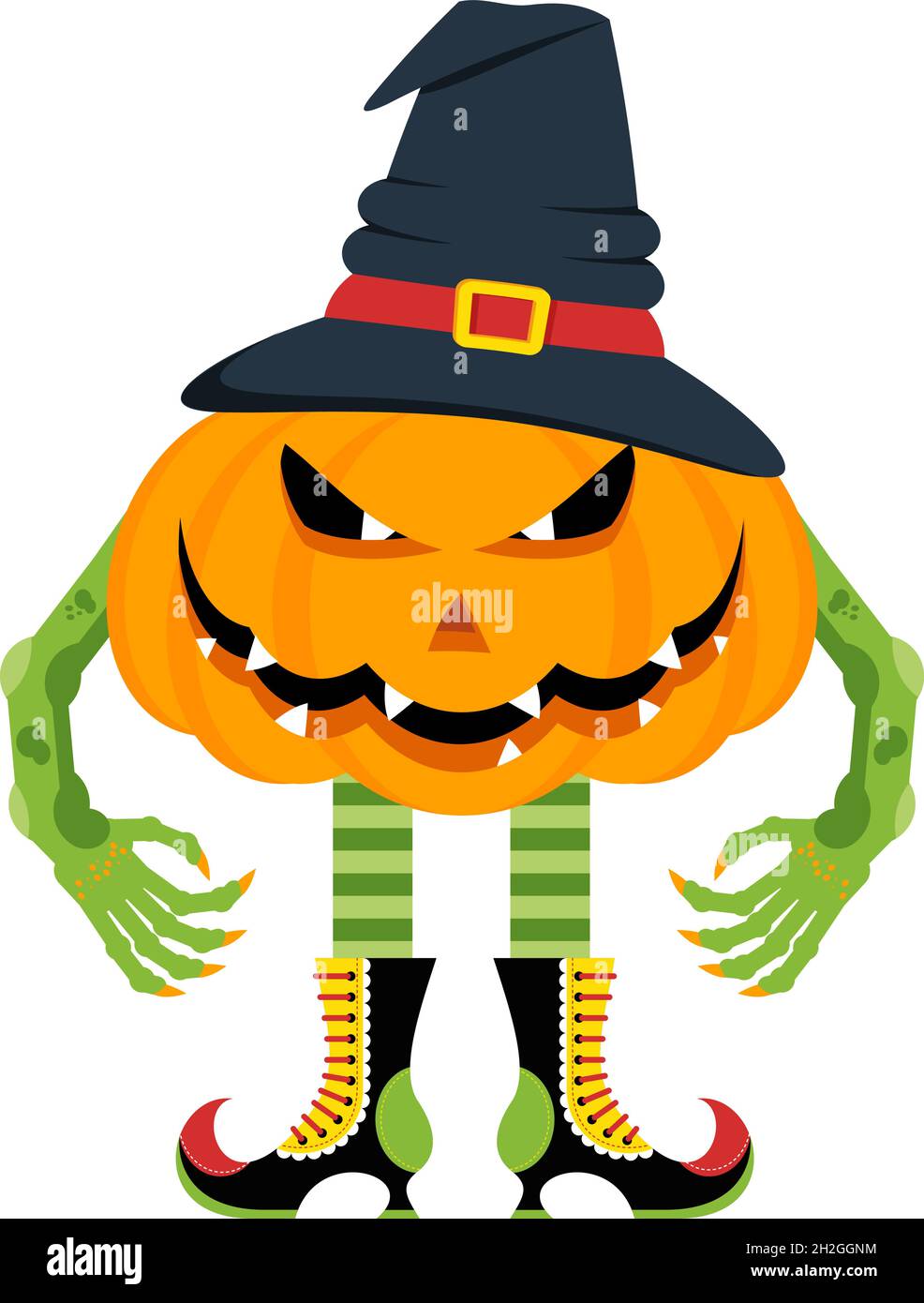 Orange pumpkin wearing a witch hat. Halloween character Stock Vector ...